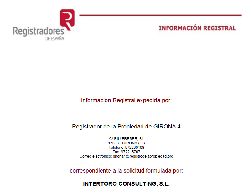 Nota Simple del Registro de la Propiedad - INTERTORO